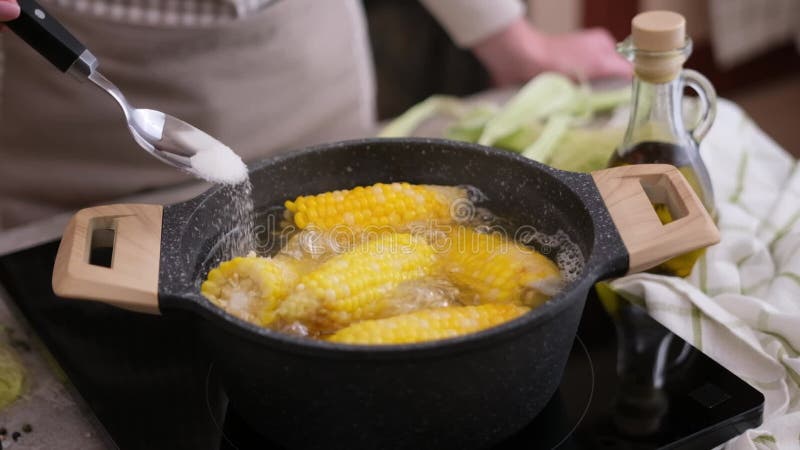 Corn Cobs Cooking in a Pot with Boiling Hot Water Stock Footage - Video ...