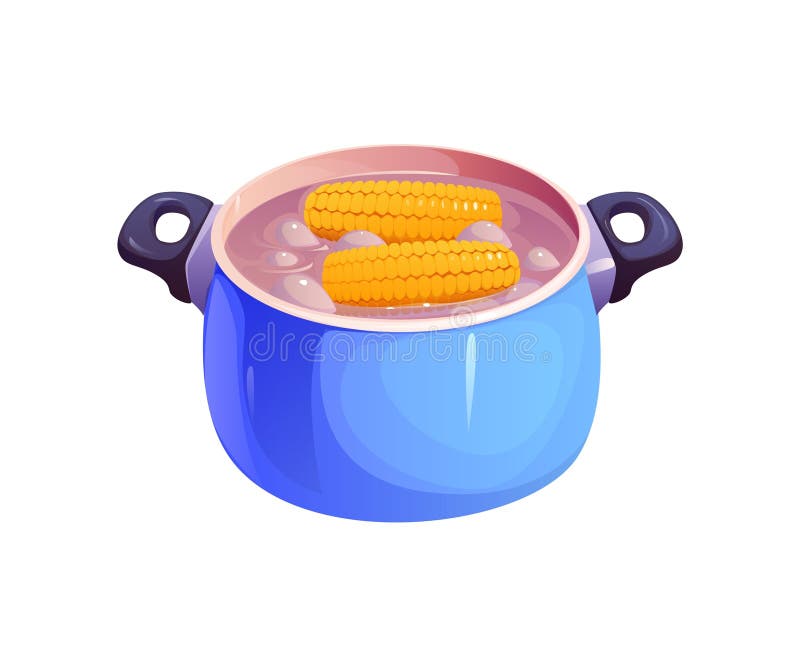 Corn Cobs Cooking Process in a Blue Kitchen Pot Stock Vector ...
