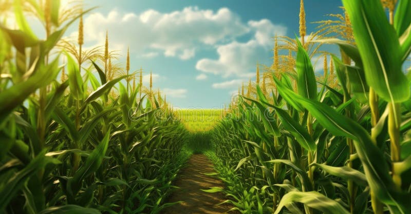 Corn Cobs in Corn Plantation Field. Created with Generative AI ...