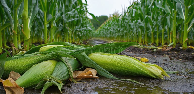Corn Cobs on the Ground in a Field after Harvesting Stock Photo - Image ...
