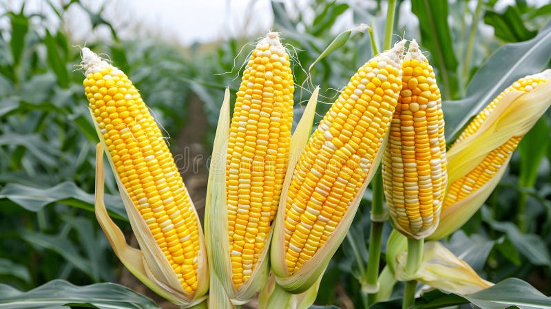 Corn Cobs in Corn Plantation Field. Closeup by Generative AI Stock ...