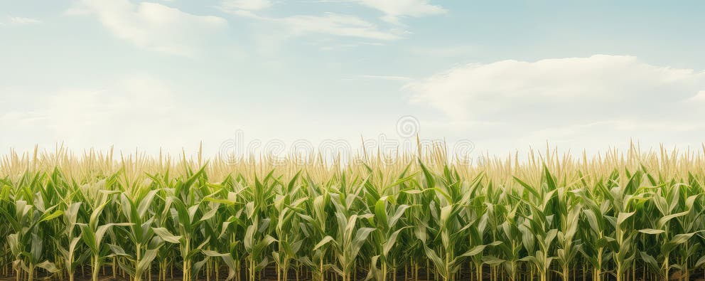 Corn Cobs Stand Tall in Corn Plantation Field Stock Illustration ...