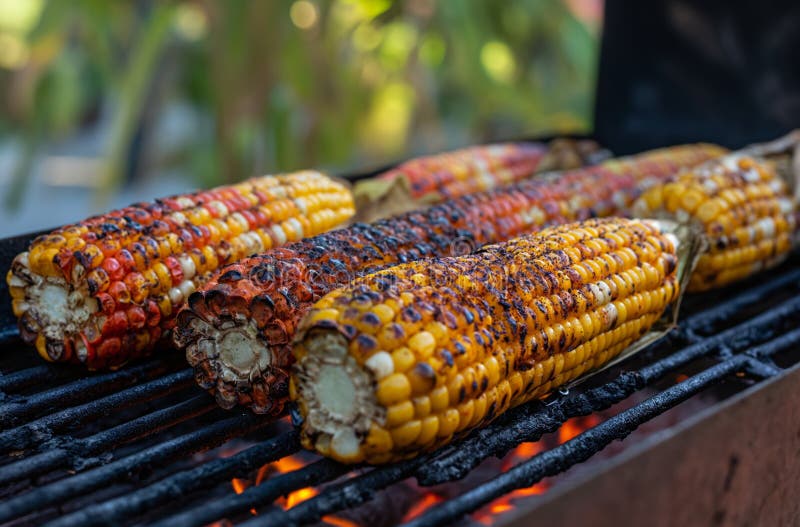 Charred Corn on Outdoor Grill Stock Image - Image of corn, husks: 308445913