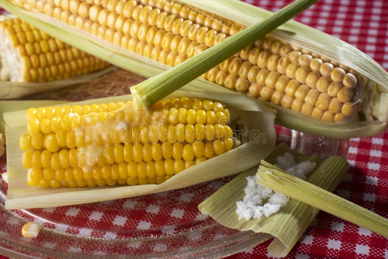 Corn Cooked with Butter and Salt in the Straw Stock Photo - Image of ...