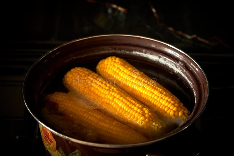 Corn is Cooked in a Pan in the Kitchen Stock Photo - Image of grow ...