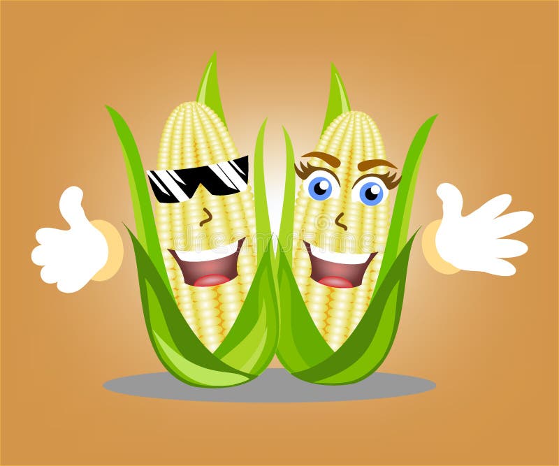 Corn. Cute Funny Corn in Cartoon Kawai Style. Vector Isolate on White ...