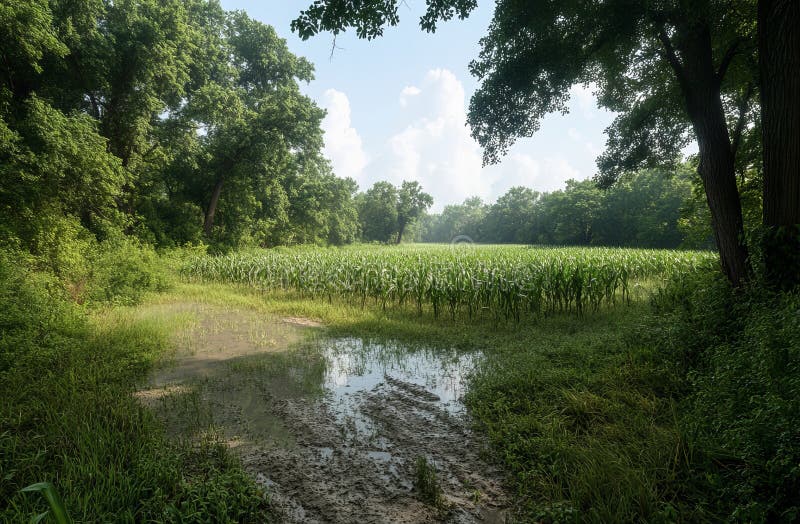 Corn Crops Submerged in Water Stock Image - Image of green, water ...