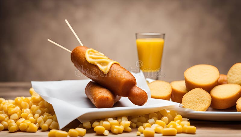 Corn Dog with Cheese and Corn Kernels Stock Illustration - Illustration ...
