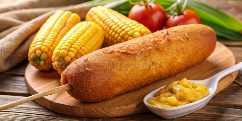 Corn Dog with Mustard and Fresh Corn, Corn Dog, Corn, Mustard, Food ...