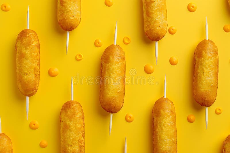 Corn Dogs on Yellow Background with Cheese Drops Stock Illustration ...