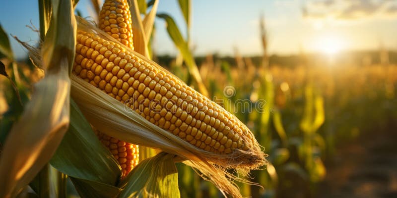 Corn Ear Full of Grain in a Field Stock Photo - Image of background ...