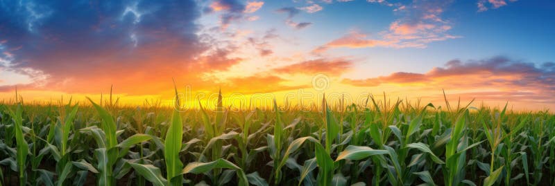 Corn Field with Blue Sky and Clouds Stock Illustration - Illustration ...