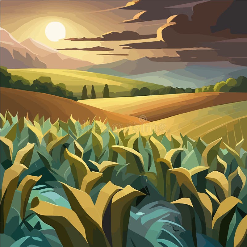 Corn Field with the Blue Sky Realistic Vector Illustration of Corn ...