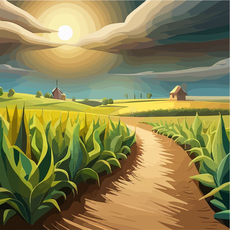 Corn Field with the Blue Sky Realistic Vector Illustration of Corn ...