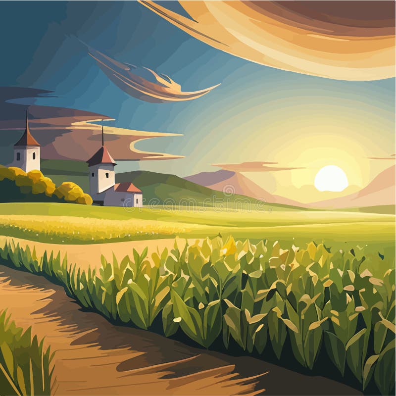 Corn Field with the Blue Sky Realistic Vector Illustration of Corn ...