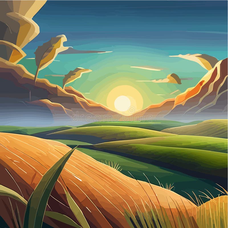 Corn Field with the Blue Sky Realistic Vector Illustration of Corn ...