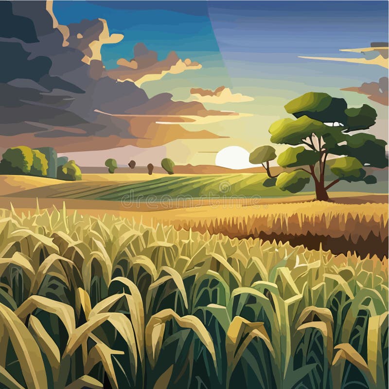 Corn Field with the Blue Sky Realistic Vector Illustration of Corn ...