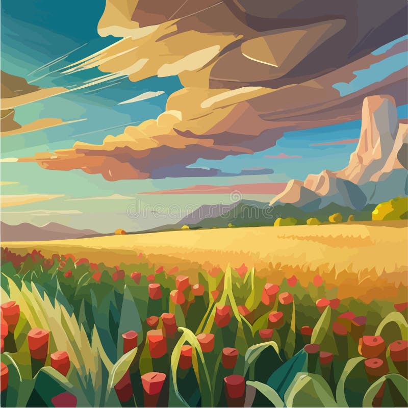 Corn Field with the Blue Sky Realistic Vector Illustration of Corn ...
