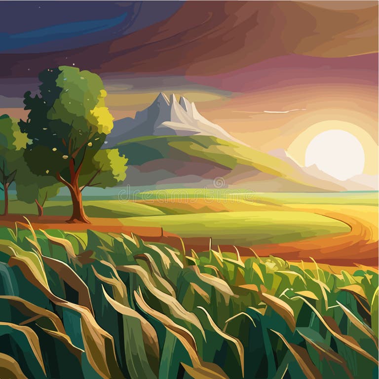 Corn Field with the Blue Sky Realistic Vector Illustration of Corn ...