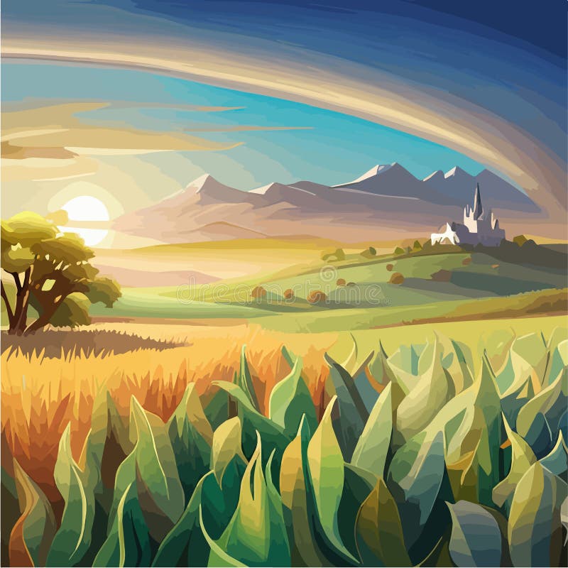 Corn Field with the Blue Sky Realistic Vector Illustration of Corn ...