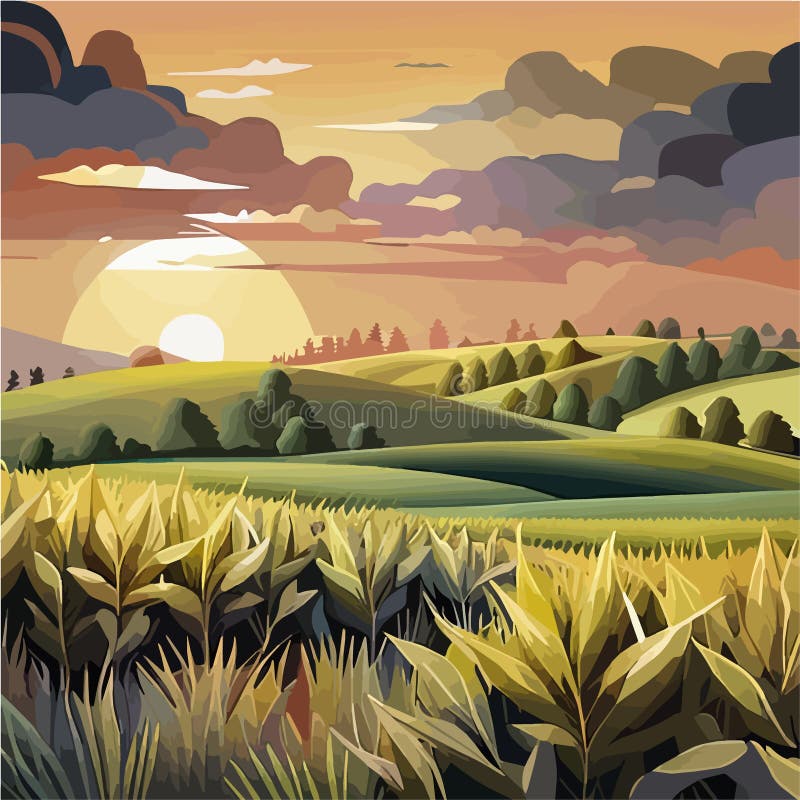 Corn Field with the Blue Sky Realistic Vector Illustration of Corn ...