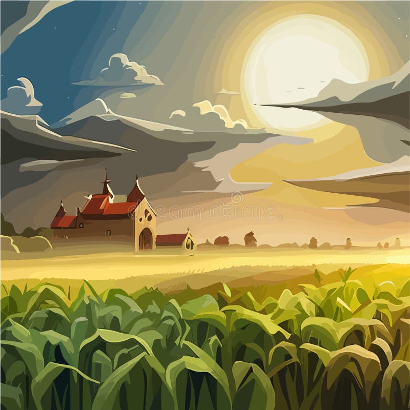 Corn Field with the Blue Sky Realistic Vector Illustration of Corn ...