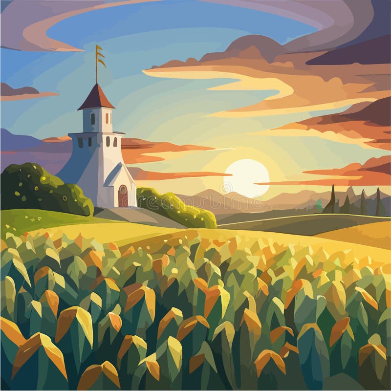Corn Field with the Blue Sky Realistic Vector Illustration of Corn ...