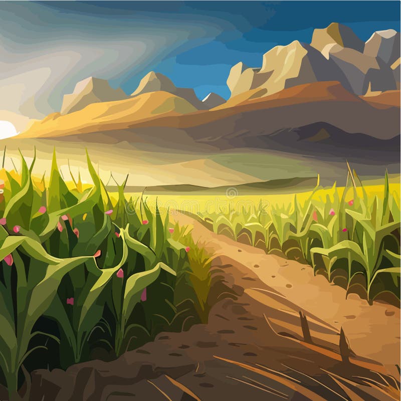 Corn Field with the Blue Sky Realistic Vector Illustration of Corn ...