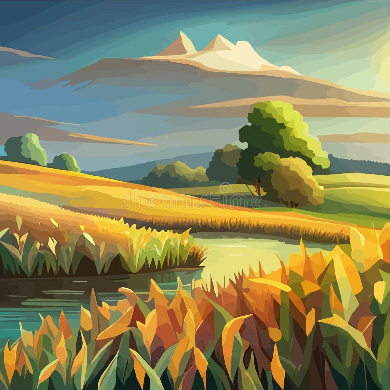 Corn Field with the Blue Sky Realistic Vector Illustration of Corn ...