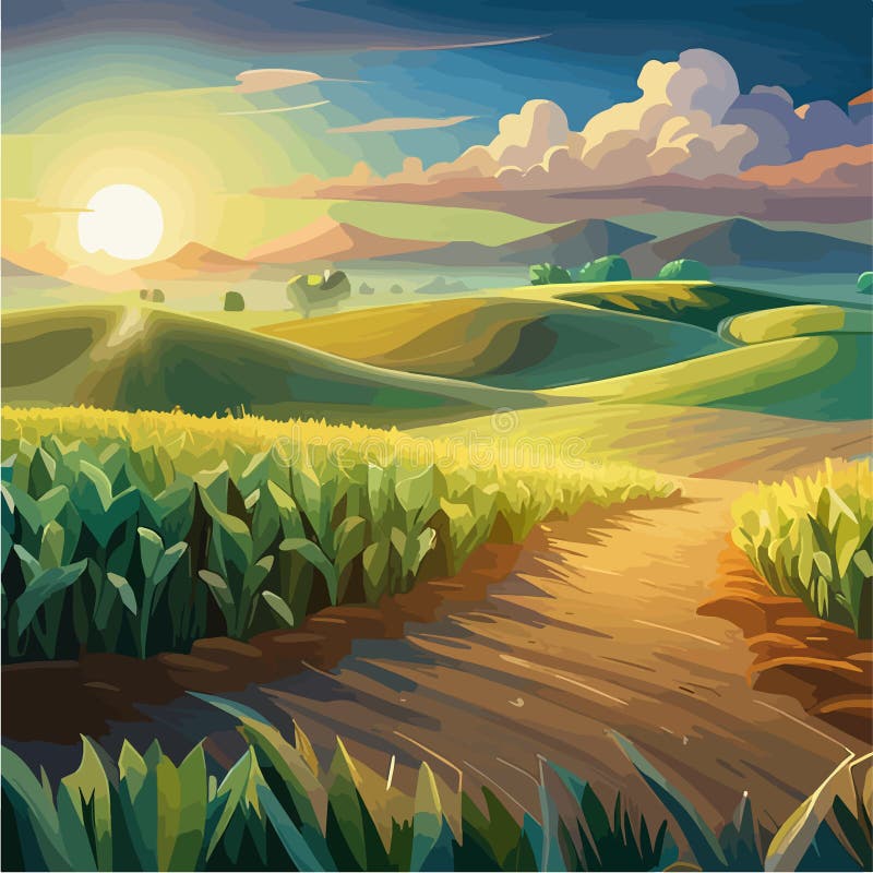 Corn Field with the Blue Sky Realistic Vector Illustration of Corn ...
