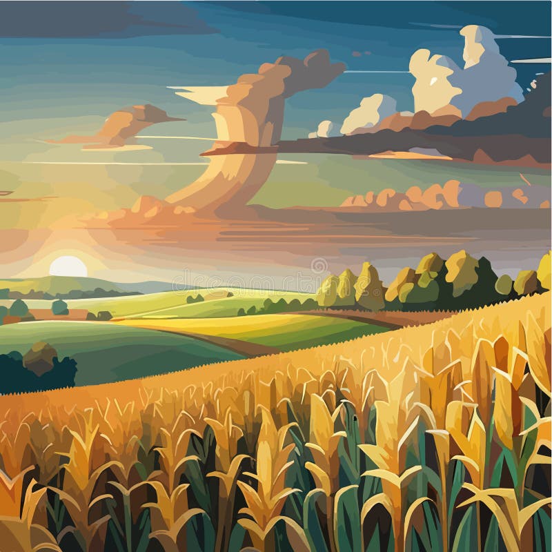 Corn Field with the Blue Sky Realistic Vector Illustration of Corn ...
