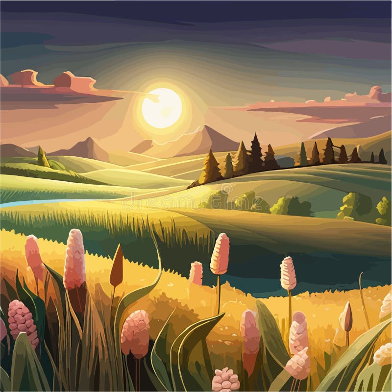 Corn Field with the Blue Sky Realistic Vector Illustration of Corn ...