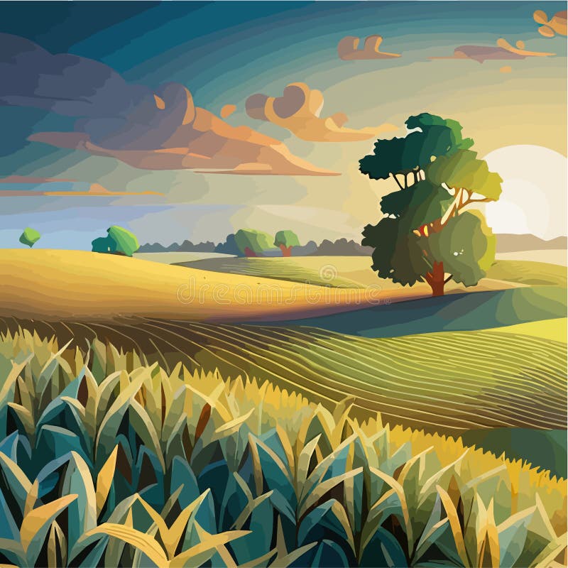 Corn Field with the Blue Sky Realistic Vector Illustration of Corn ...