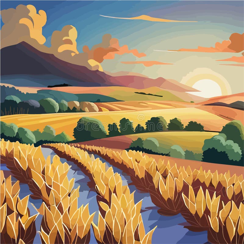 Corn Field with the Blue Sky Realistic Vector Illustration of Corn ...