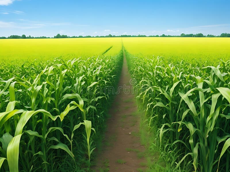 Corn Field, Blue Sky with Sunset or Sunlight. Agriculture Farming ...