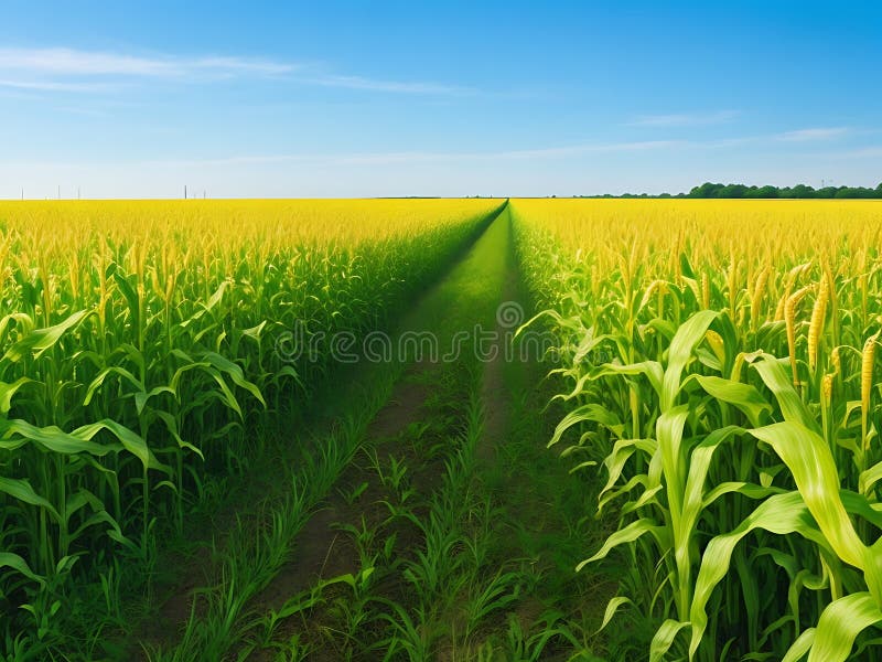Corn Field, Blue Sky with Sunset or Sunlight. Agriculture Farming ...
