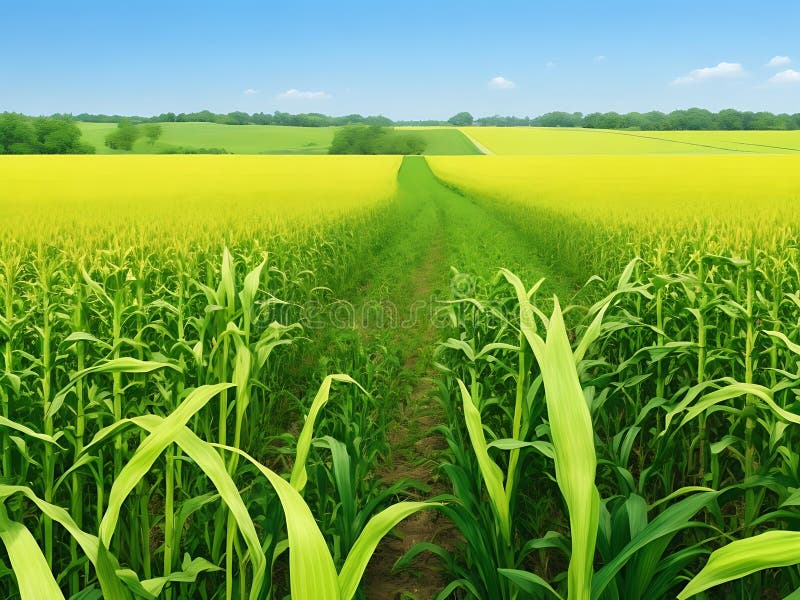 Corn Field, Blue Sky with Sunset or Sunlight. Agriculture Farming ...