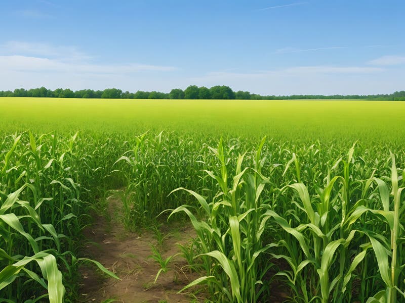 Corn Field, Blue Sky with Sunset or Sunlight. Agriculture Farming ...