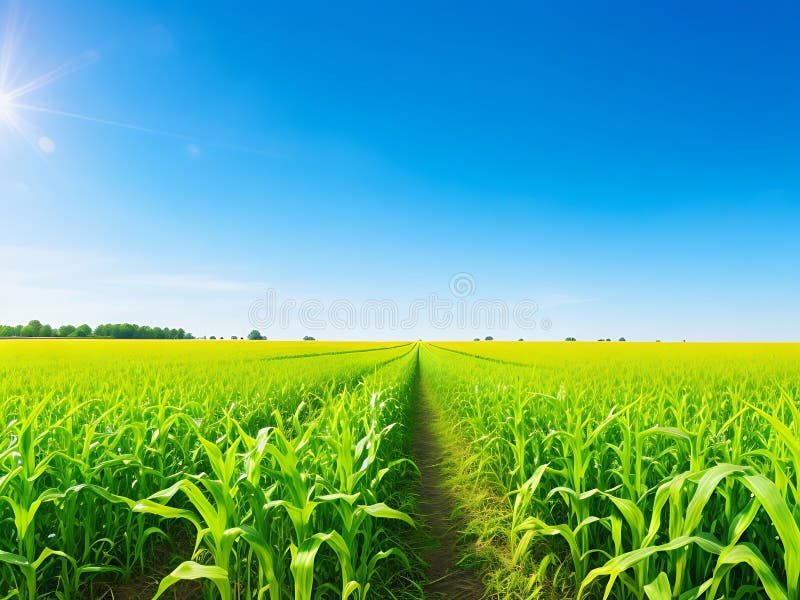 Corn Field, Blue Sky with Sunset or Sunlight. Agriculture Farming ...
