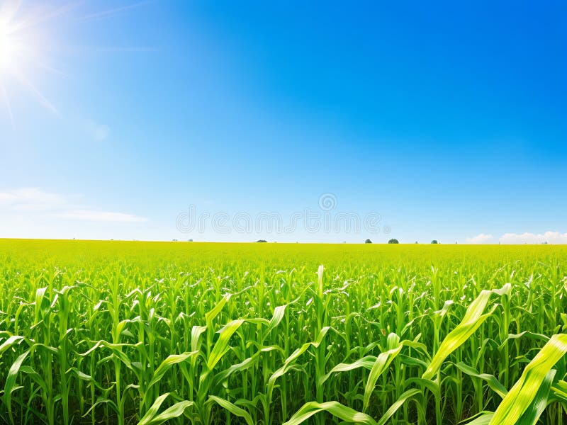 Corn Field, Blue Sky with Sunset or Sunlight. Agriculture Farming ...