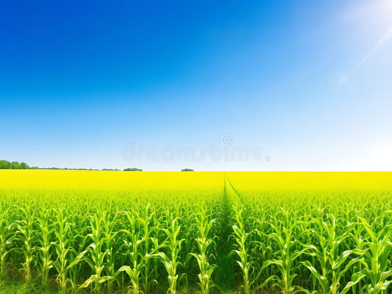 Corn Field, Blue Sky with Sunset or Sunlight. Agriculture Farming ...