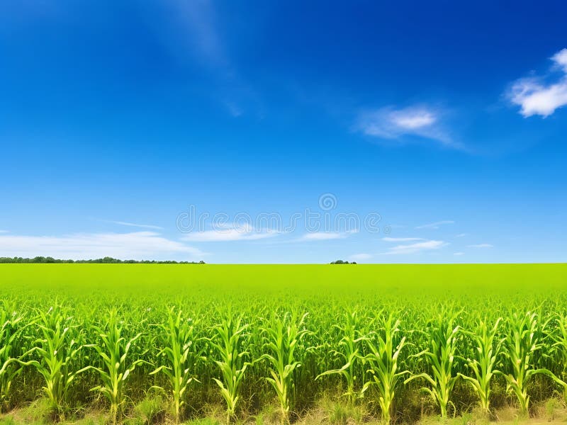 Corn Field, Blue Sky with Sunset or Sunlight. Agriculture Farming ...