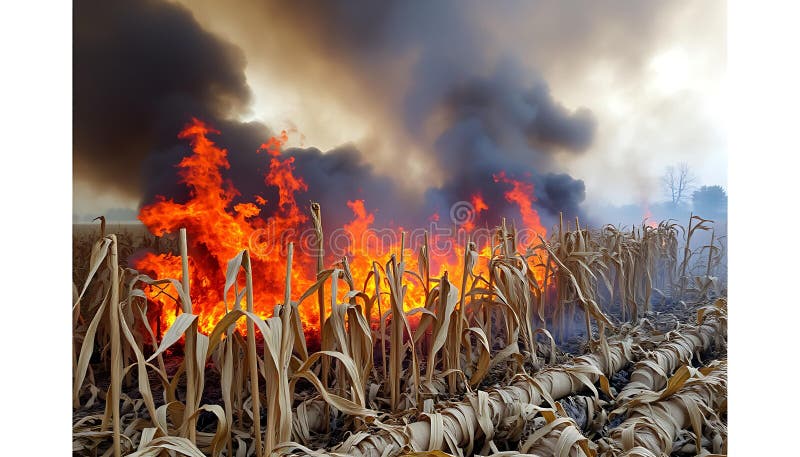 Corn Field Fire Flames Agriculture, Crop Disaster and Burning Farmland ...