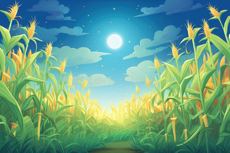 Corn Field Glowing Under the Light of a Bright Moon Stock Image - Image ...