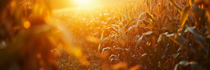 Corn Field in the Rays of the Setting Sun, Ripening of Fresh Corn Crop ...