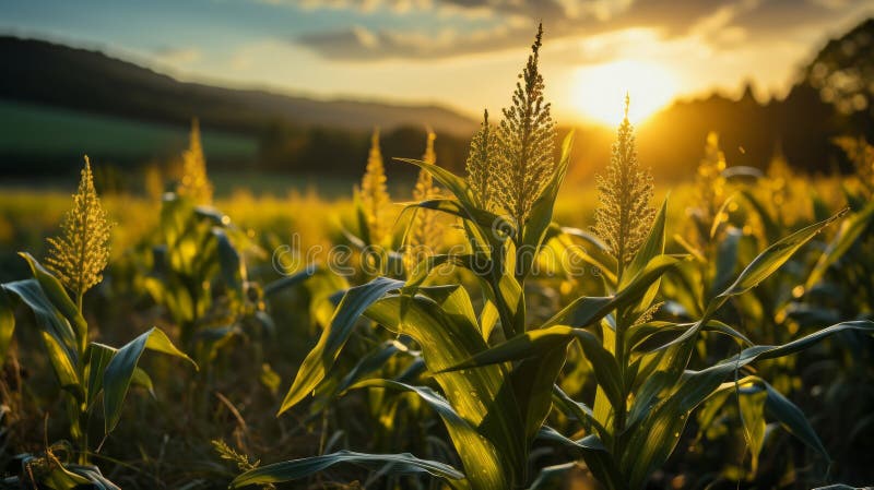 Corn Field is Shown with the Sun Shining. Generative AI. Stock ...