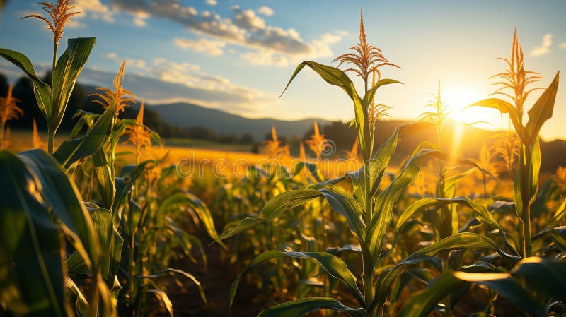 Corn Field is Shown with the Sun Shining. Generative AI. Stock ...