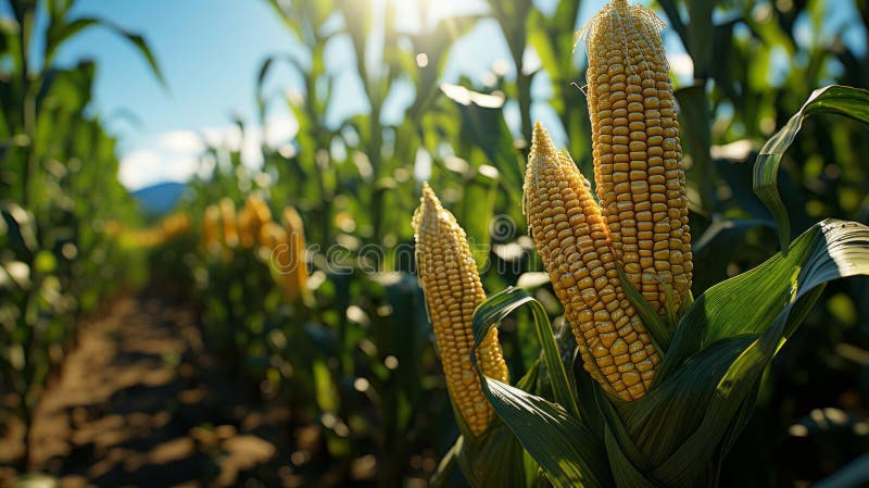 Corn Field is Shown with the Sun Shining. Generative AI. Stock ...