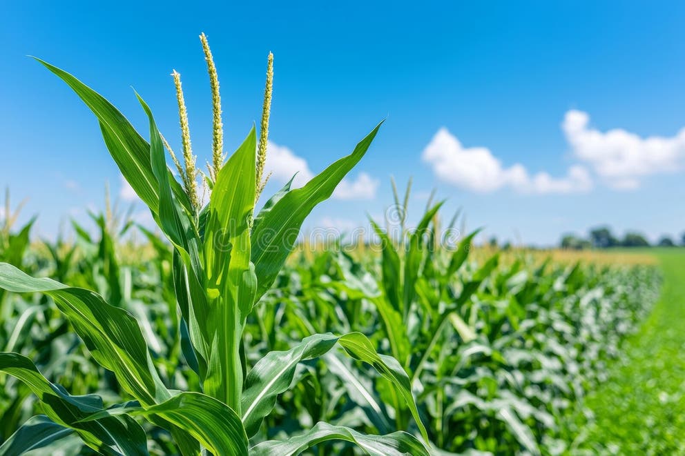 A Corn Field with Solar Panels. an Alternative Energy Source Stock ...