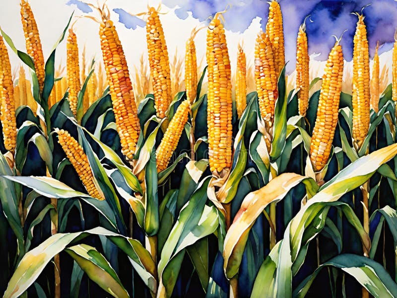 Corn Field in Summer. Painting Illustration Stock Illustration ...